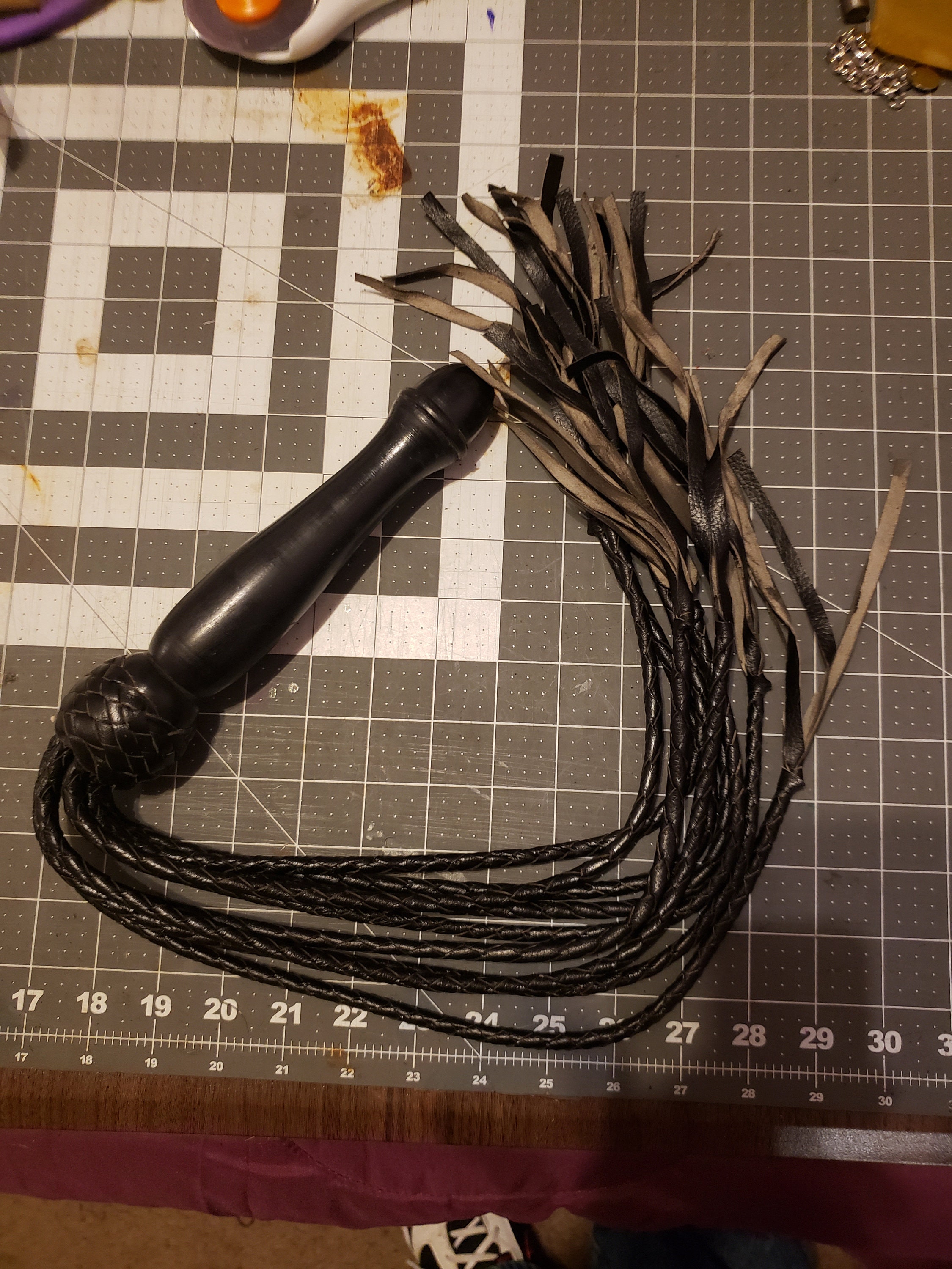 Black Genuine Leather Wood Handled Flogger Cat O Nine - Etsy