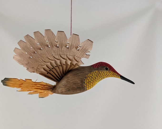 Bird Mobile Wood Carving, Hand Carved Bird Ruby Topaz Hummingbird ...