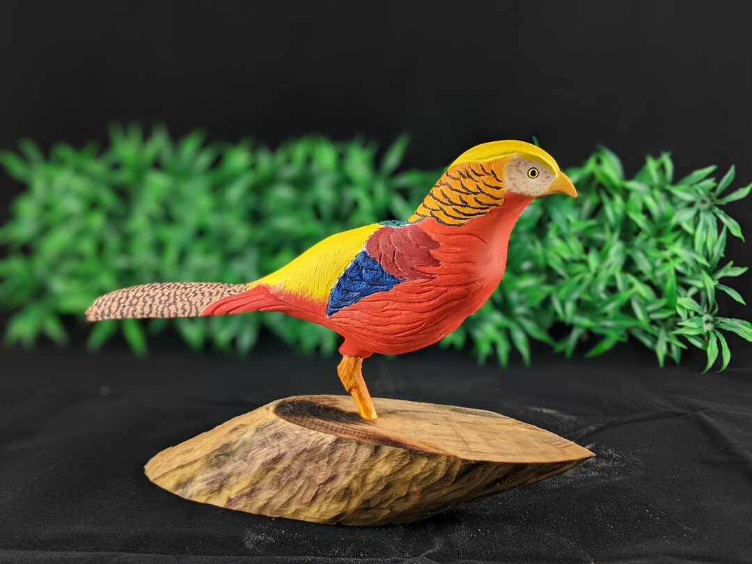 Hand Carved Golden Pheasant Wood Sculpture: Exotic Bird Decor - Etsy