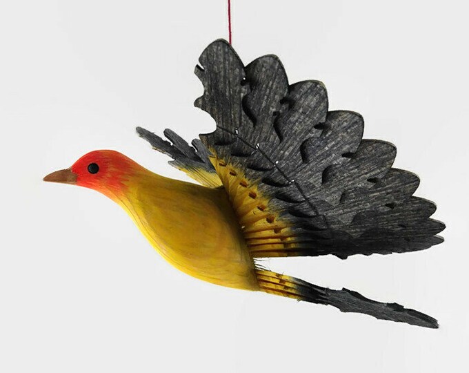 Western Tanager Wood Carving, Bird Mobile, Handmade Ceiling Bird Decor ...
