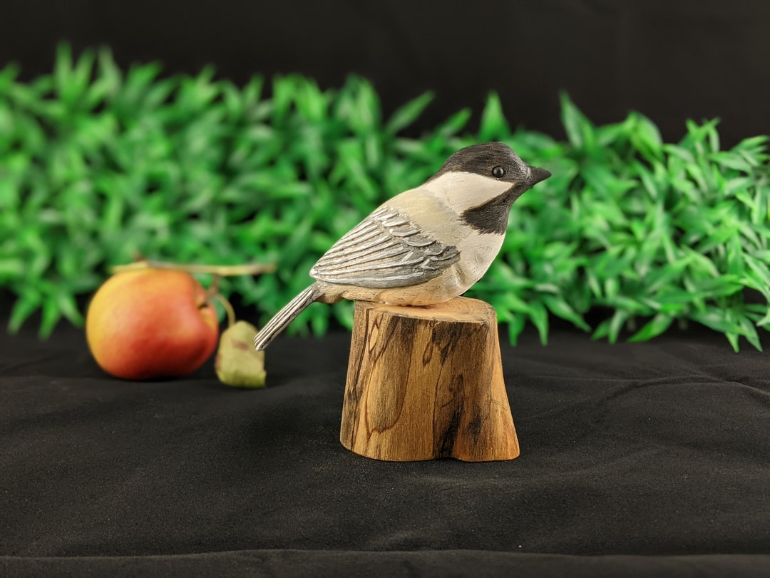 Black Capped Chickadee Songbird Wood Carving, Lifelike Avian Figurine ...