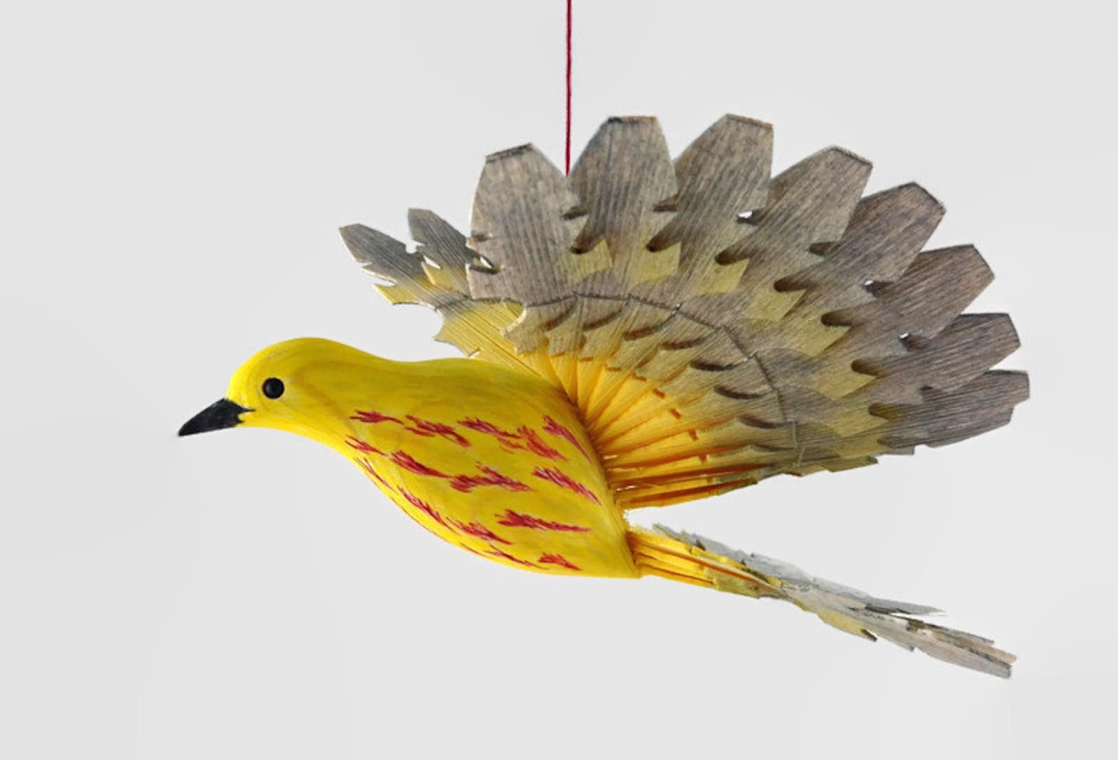 Carved Wood Fan Bird Carving Yellow Warbler Woodland Mobile | Etsy