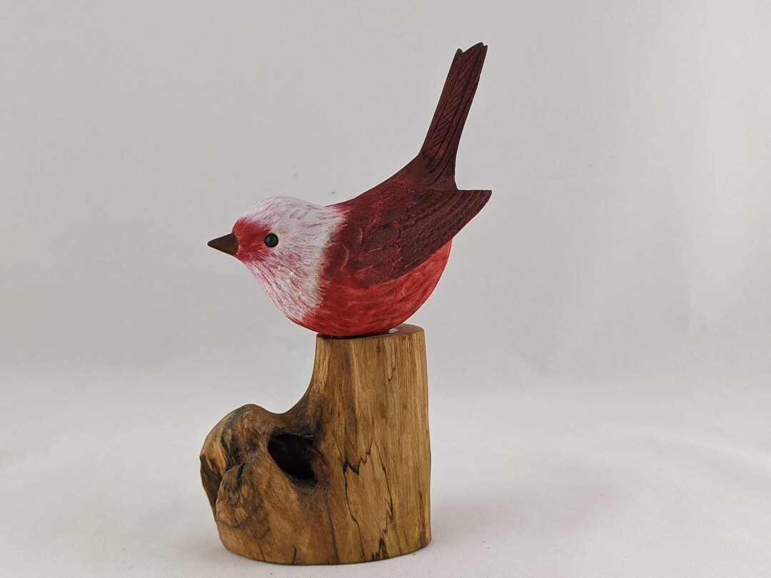 Carved Songbird Wood Bird Carving, Handmade Warbler Wood Sculpture ...