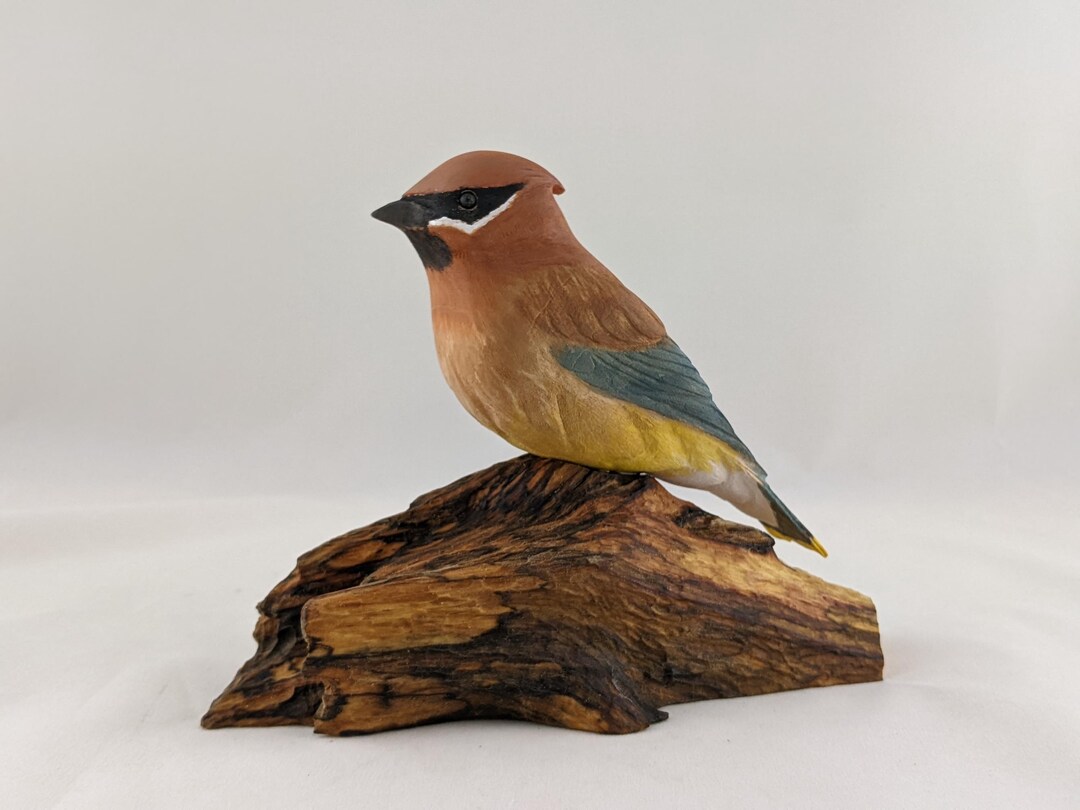 Cedar Waxwing Bird Wood Carving, 5th Anniversary Wood, Wooden ...