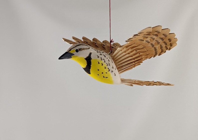 Hand Carved Meadowlark Wood Bird Carving Fan Bird Mobile - Etsy