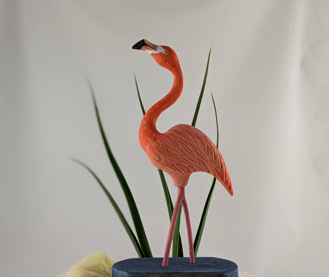 American Flamingo Wood Carving, Hand Carved Lifelike Bird Sculpture ...