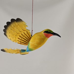 Carved Bird Mobile, Bee Eater Fan Carving, 5th Anniversary Gift, Folk ...