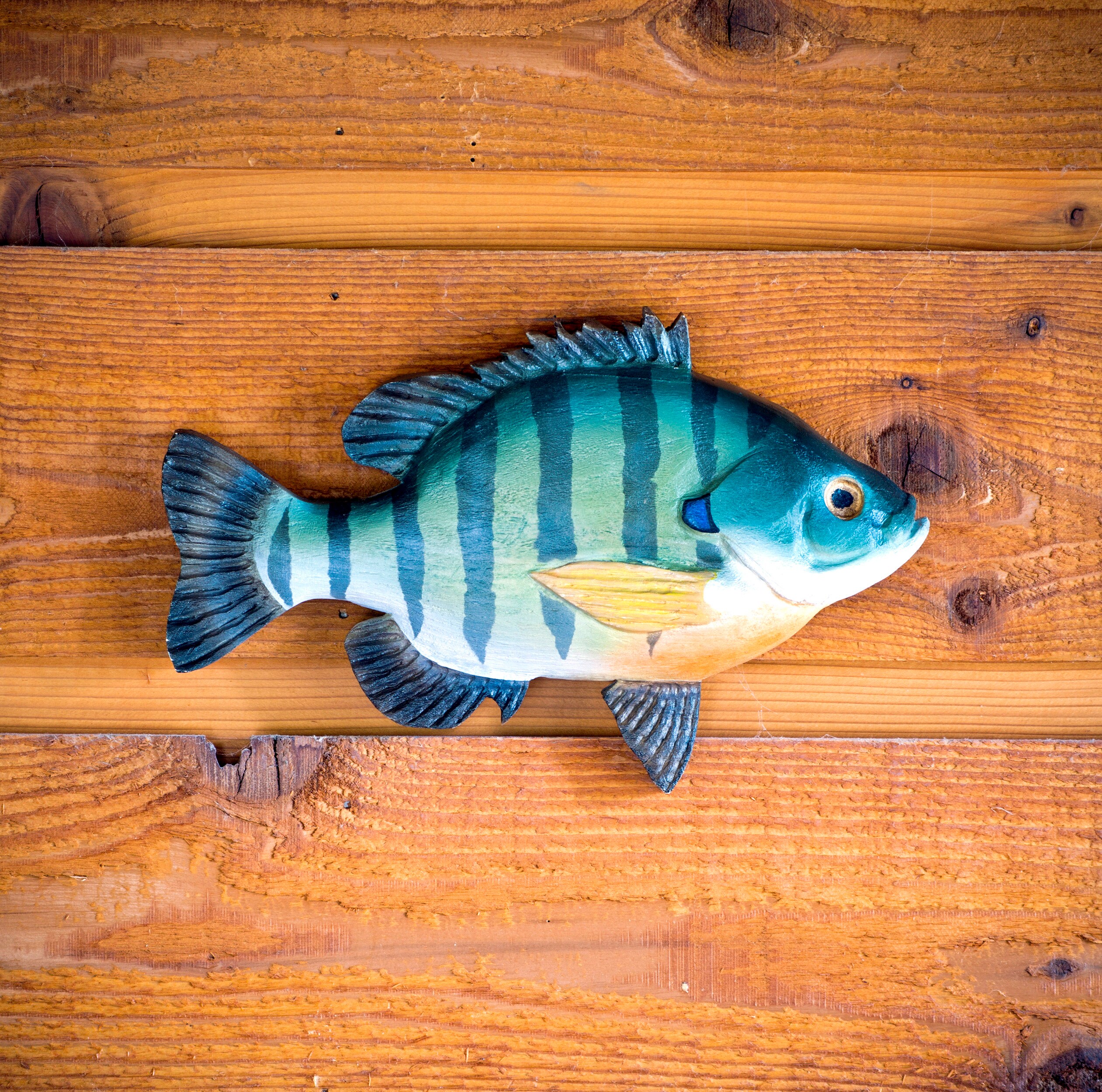 Bluegill Hand Carved and Painted Wood Wall Sculpture to Add a Rustic ...