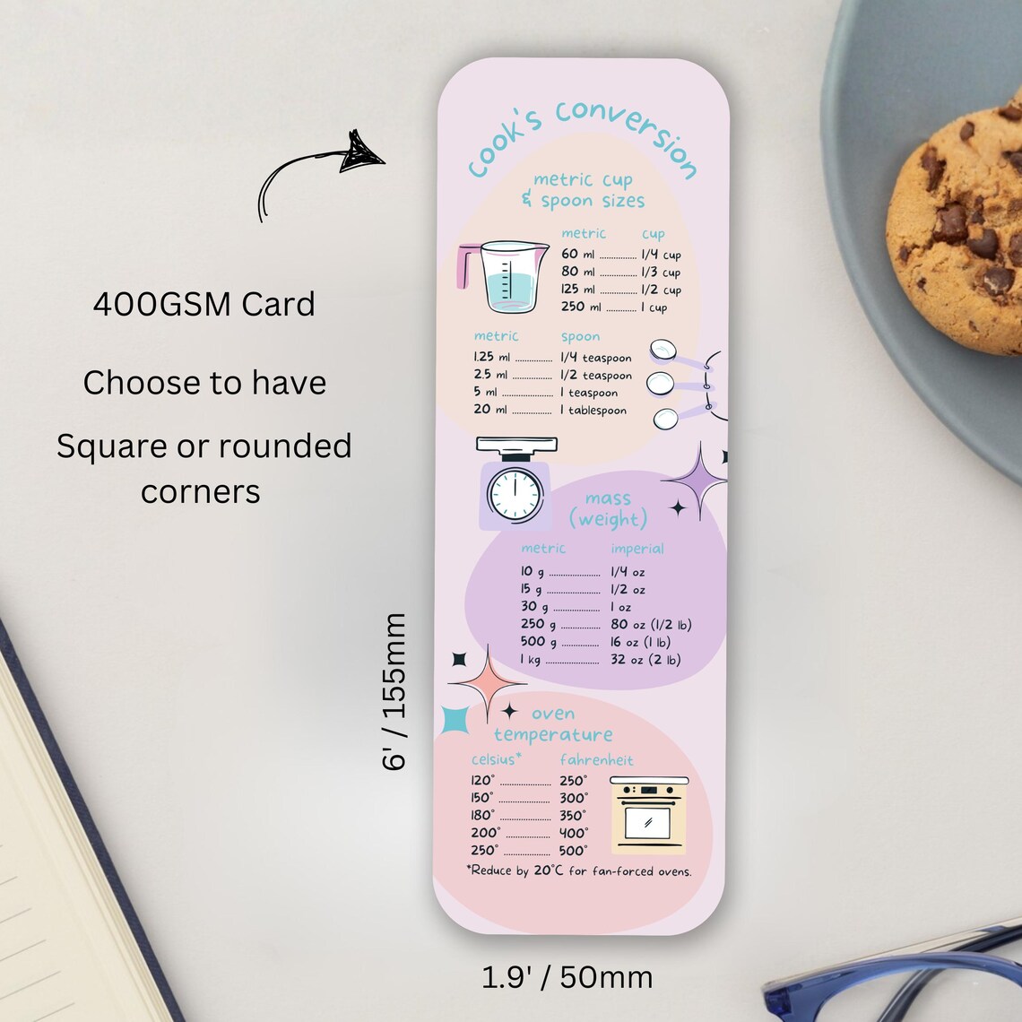 Pastel Pink Cooking Conversion Bookmark, Metric/imperial Guide - Etsy