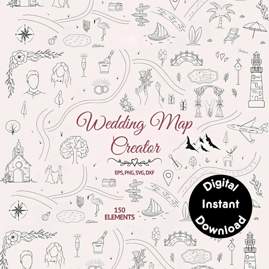 Wedding Map Creator / 150 Hand Drawn Clip Art / Wedding Bundle ...