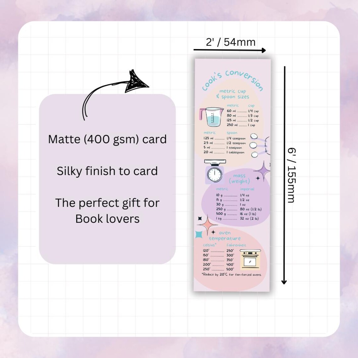 Pastel Pink Cooking Conversion Bookmark Perfect Gift for Chefs Home ...