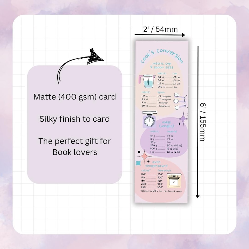 Pastel Pink Cooking Conversion Bookmark Perfect Gift for Chefs Home ...