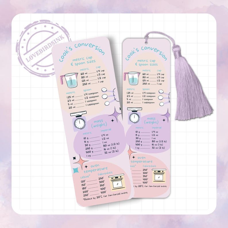 Pastel Pink Cooking Conversion Bookmark Perfect Gift for Chefs Home ...