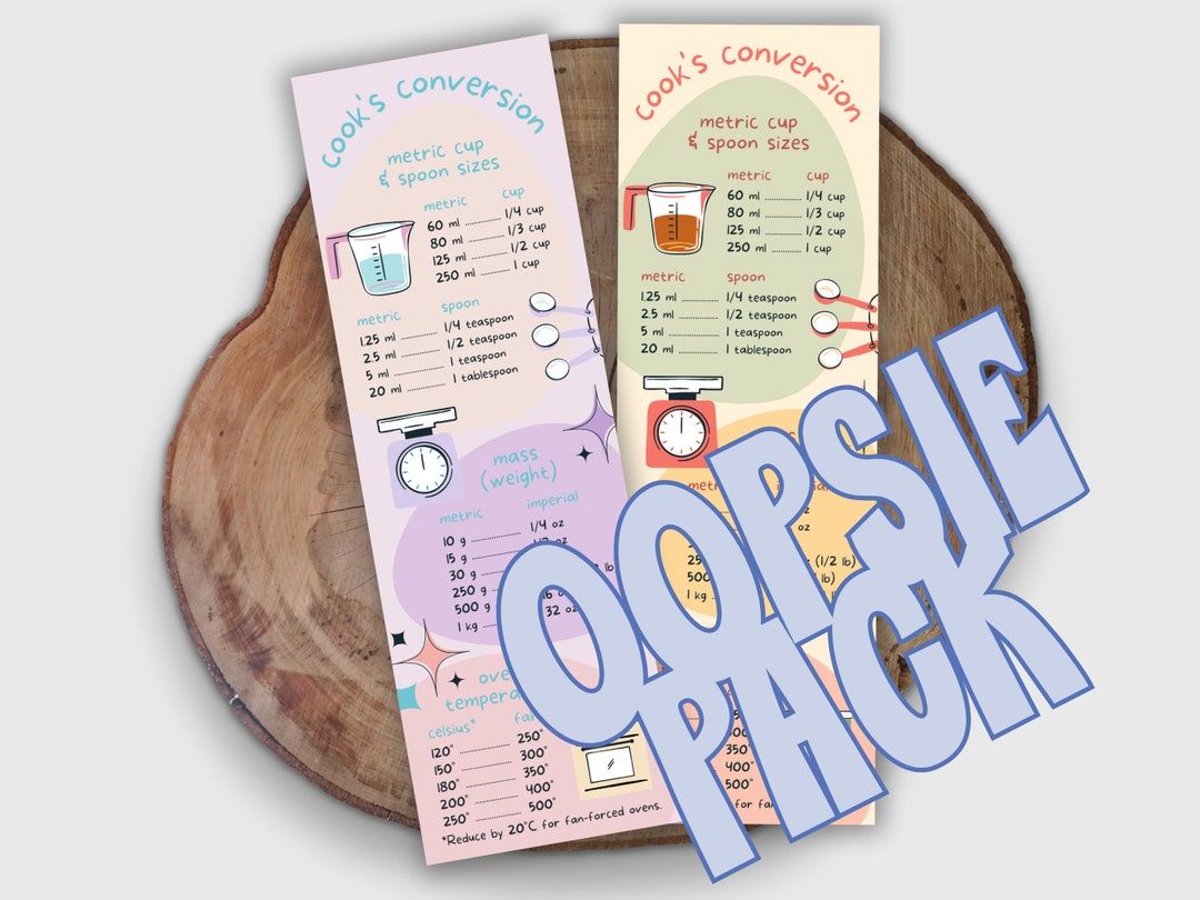 Cooking Conversion Bookmark Recipe Book Mark Baking Kitchen - Etsy