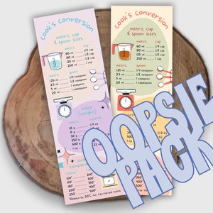 Cooking Conversion Bookmark Recipe Book Mark Baking Kitchen - Etsy