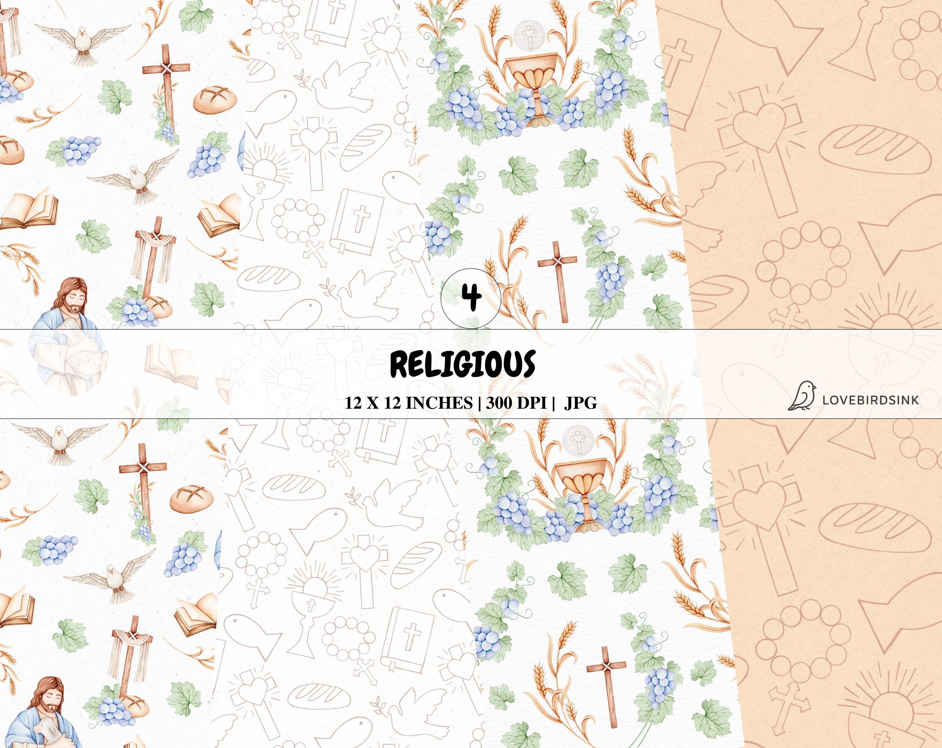 First Communion Seamless Digital Paper | Eucharist, Faith Symbols ...
