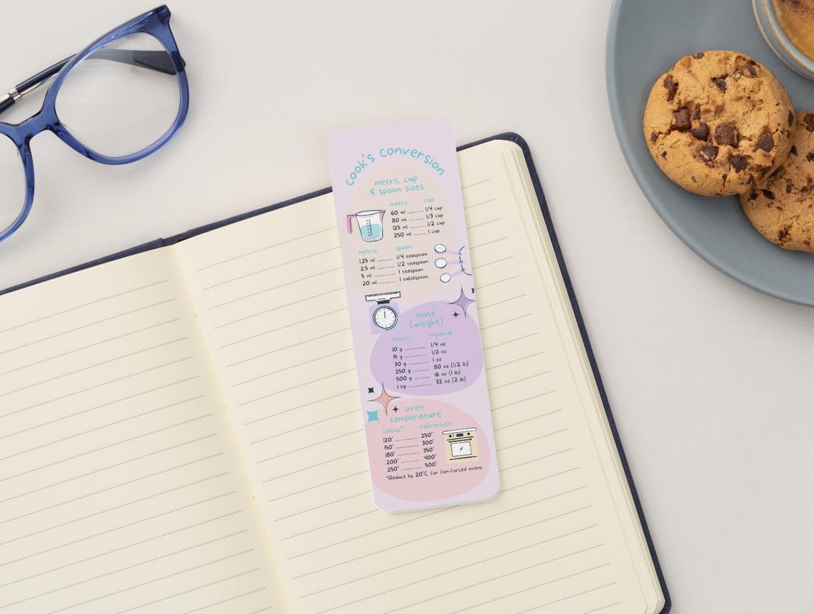 Pastel Pink Cooking Conversion Bookmark, Metric/imperial Guide - Etsy