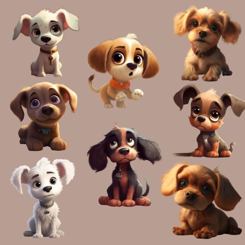 Dogs PNG / Puppies Clip Art / Pixar Style Art / Scrapbooking Card ...