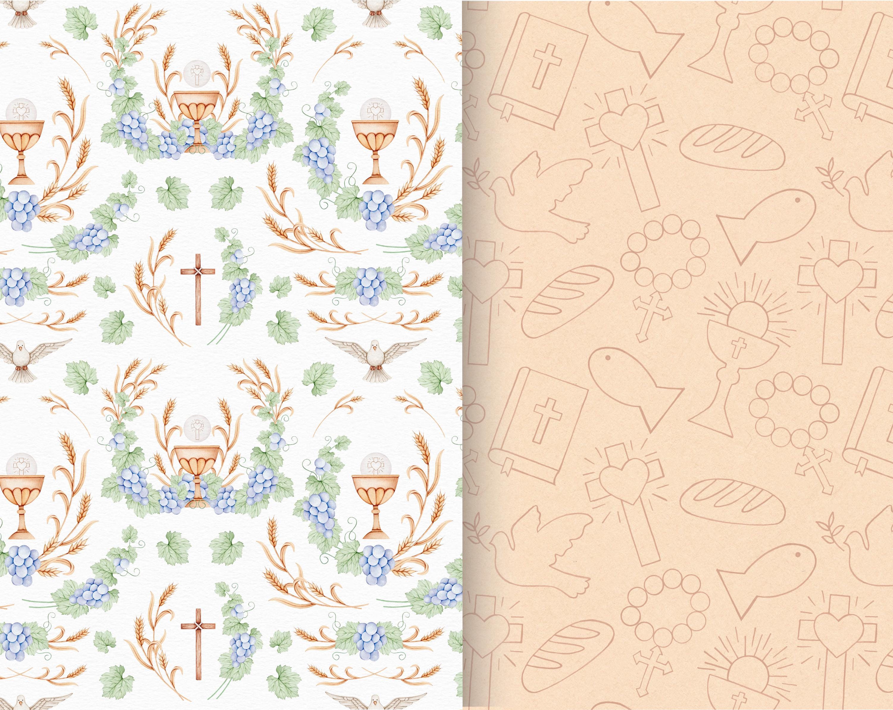 First Communion Seamless Digital Paper | Eucharist, Faith Symbols ...