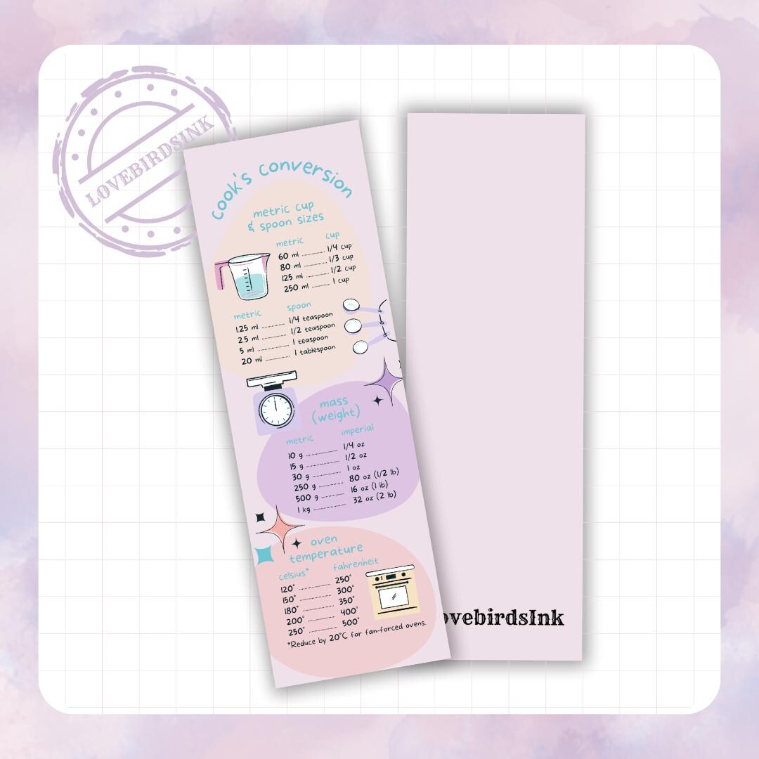 Pastel Pink Cooking Conversion Bookmark Perfect Gift for Chefs & Home ...
