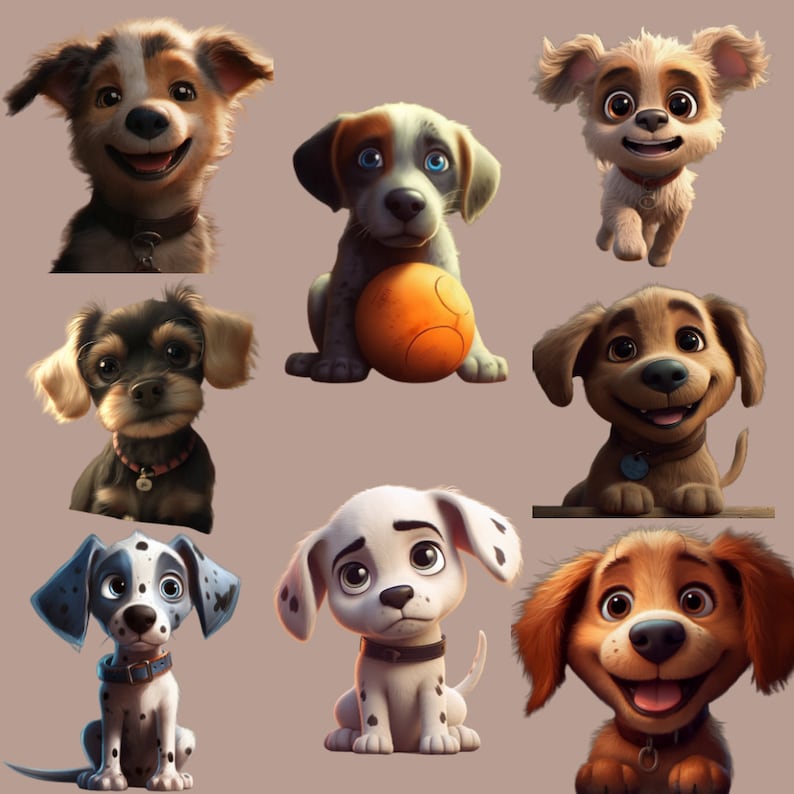 Dogs PNG / Puppies Clip Art / Pixar Style Art / Scrapbooking Card ...