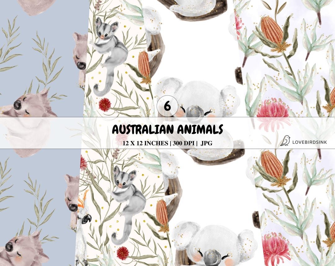 Australian Animals Watercolor Seamless Digital Paper Pack (digital ...