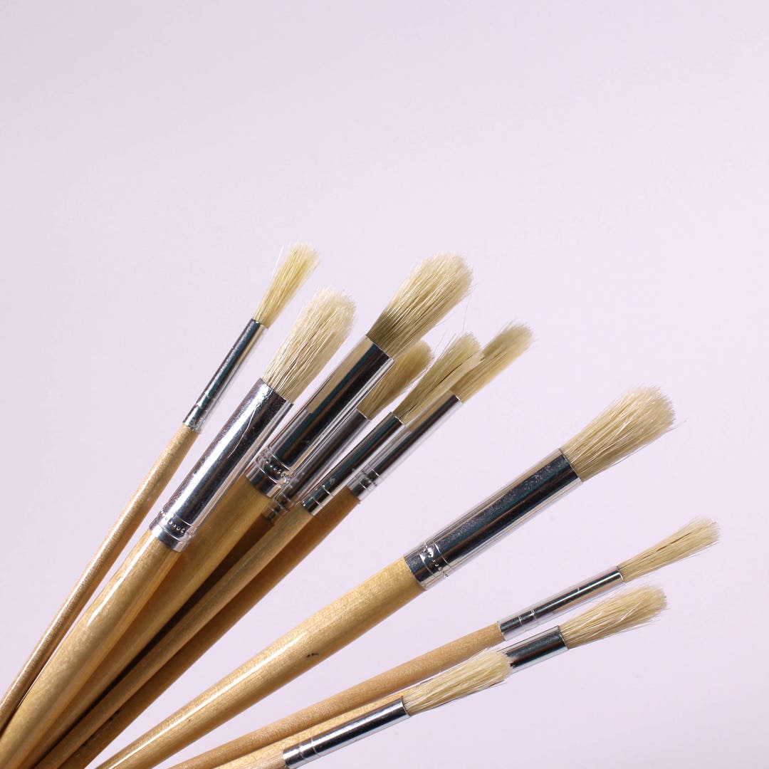 Short Handled Paint Brush Easy Hold Hog Bristle Round Tip Applicator ...