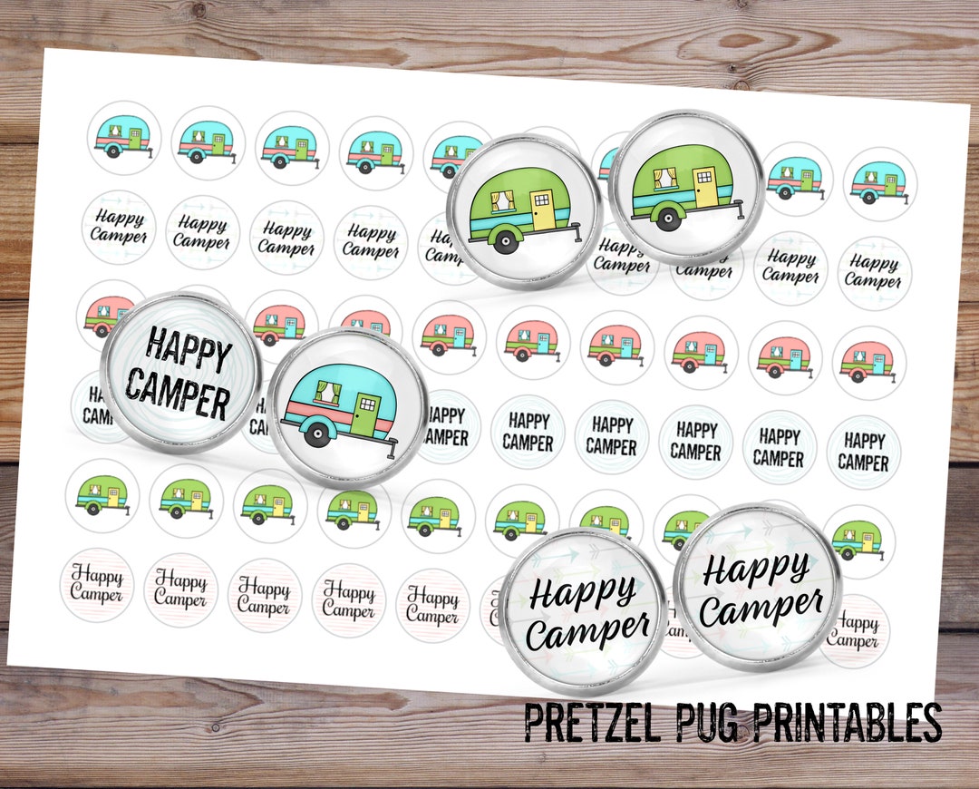 12mm Circle Images / Happy Camper / Camping / JPG Images / Printable ...