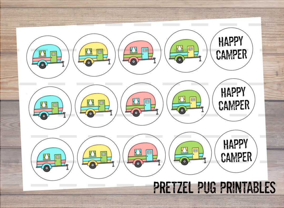 25mm Happy Camper Images / 1 INCH Circle Images / Printable Collage ...
