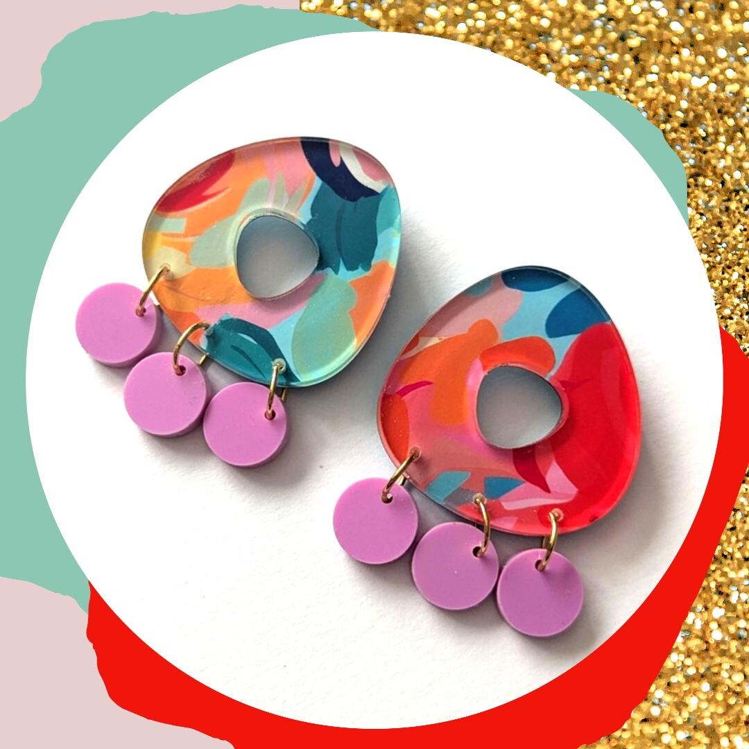 Colourful Abstract Stud Earrings, Acrylic Organic Shape Earrings(about ...