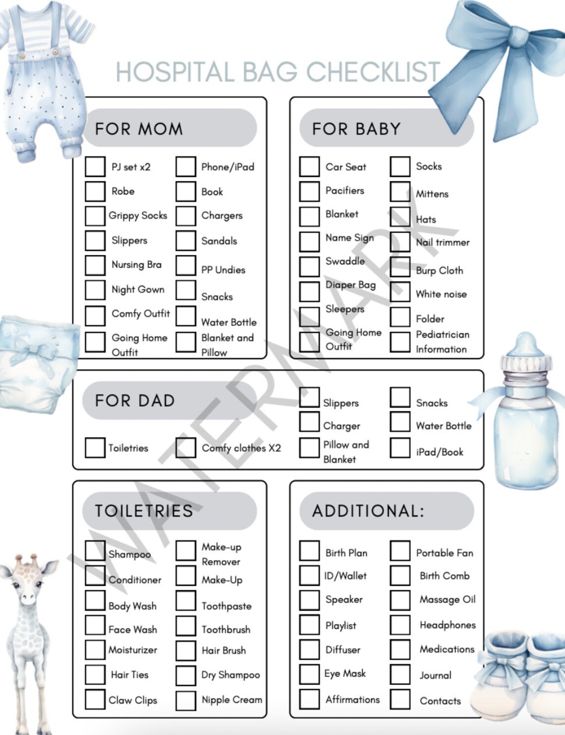 Hospital Bag Checklist Printable, Essential Hospital Bag Checklist ...