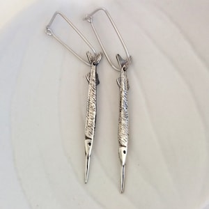 Fish Earrings, Sterling Silver Needlefish Hoop Earrings, Beach Woman ...