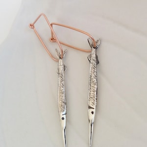 Fish Earrings, Sterling Silver Needlefish Hoop Earrings, Beach Woman ...