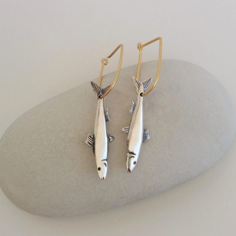 Sardine Fish Earrings Sterling Silver 3D Sea Maritime Creature - Greek ...