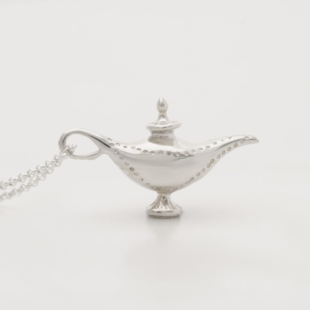 Genie Lamp Silver Necklace • Sterling Silver Charm With Chain • Aladdin ...