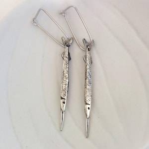 Fish Earrings, Sterling Silver Needlefish Hoop Earrings, Beach Woman ...