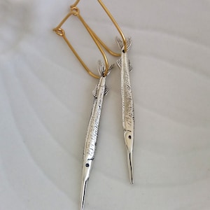 Fish Earrings, Sterling Silver Needlefish Hoop Earrings, Beach Woman ...