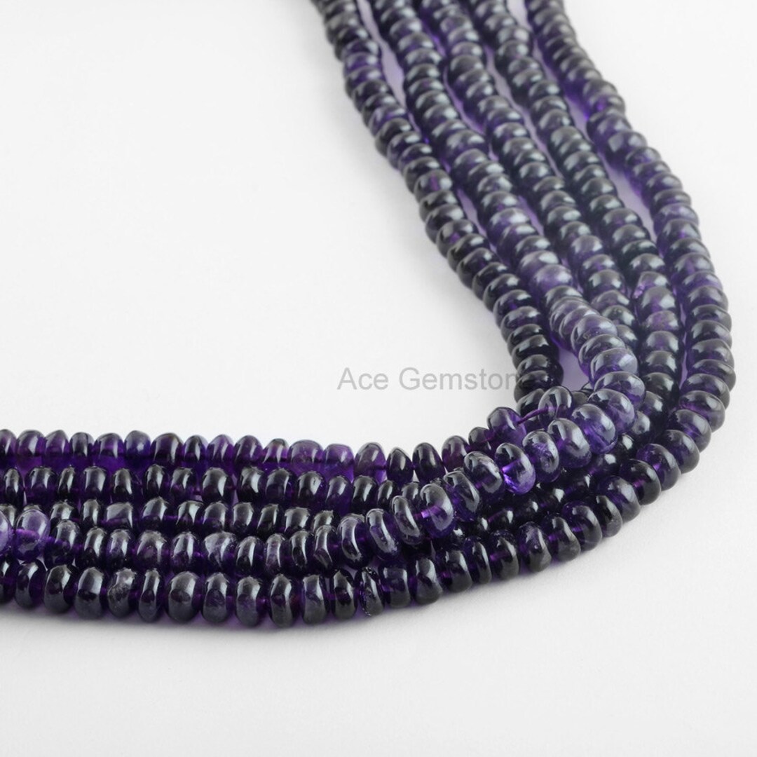 Purple Amethyst Smooth Rondelle Beads Strand, 7-8 Mm Gemstone Beads ...