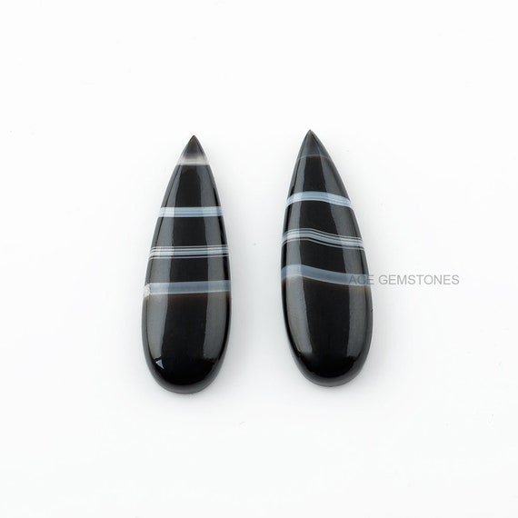 Striped Black Onyx 10x30 Mm Pear Shape Gemstone-black Onyx - Etsy