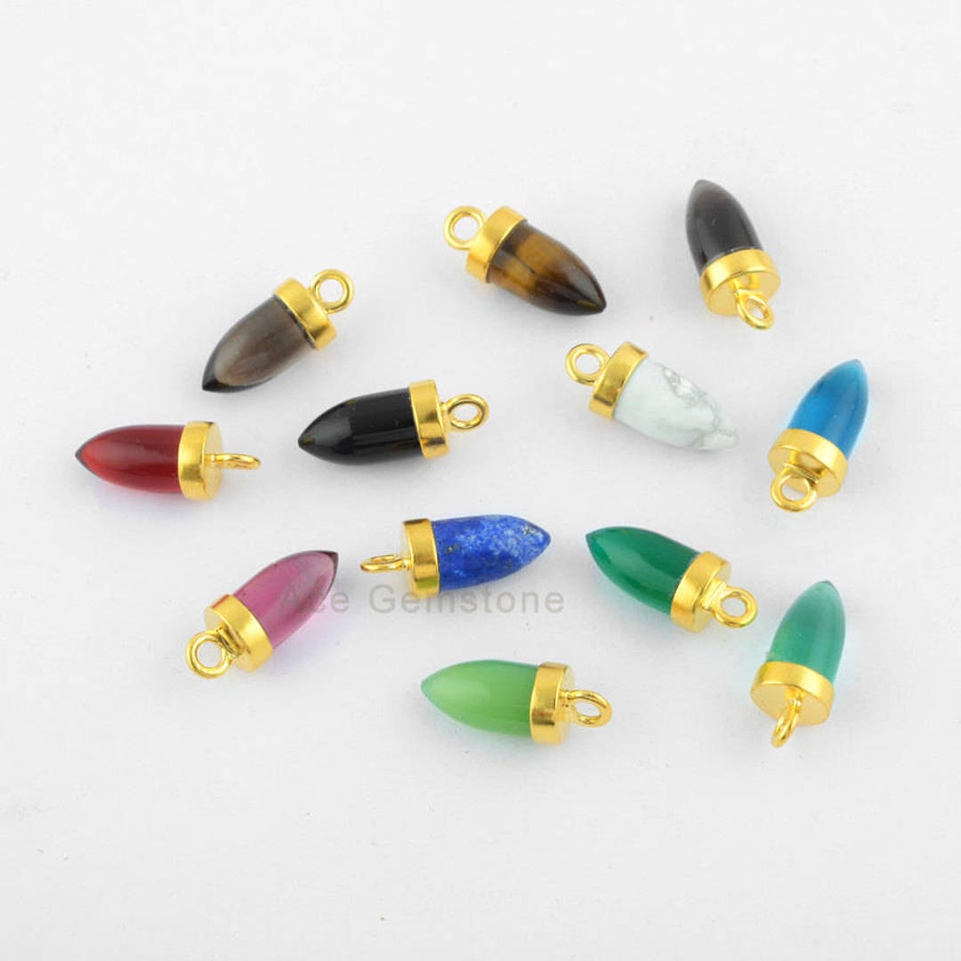 Gemstone Bullet Charms, Vermeil Sterling Silver Mix Color Gemstone ...