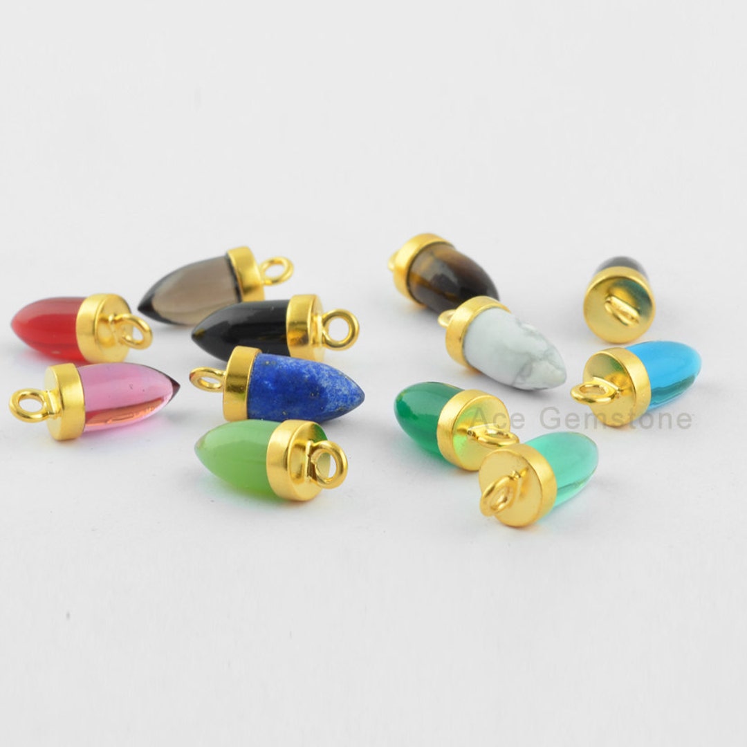 Gemstone Bullet Charms, Vermeil Sterling Silver Mix Color Gemstone ...