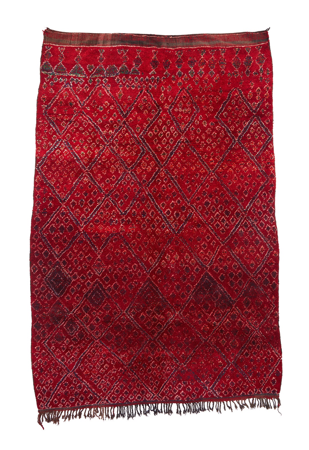 1990's Vintage Moroccan Zayan Rug, Hand Woven Wool, Deep Red Burgundy ...