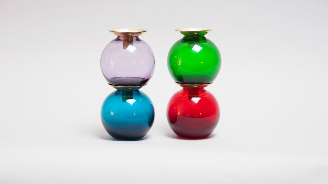 Gunner Ander Glass and Brass Ball Candle Holders by Lindshammar ...
