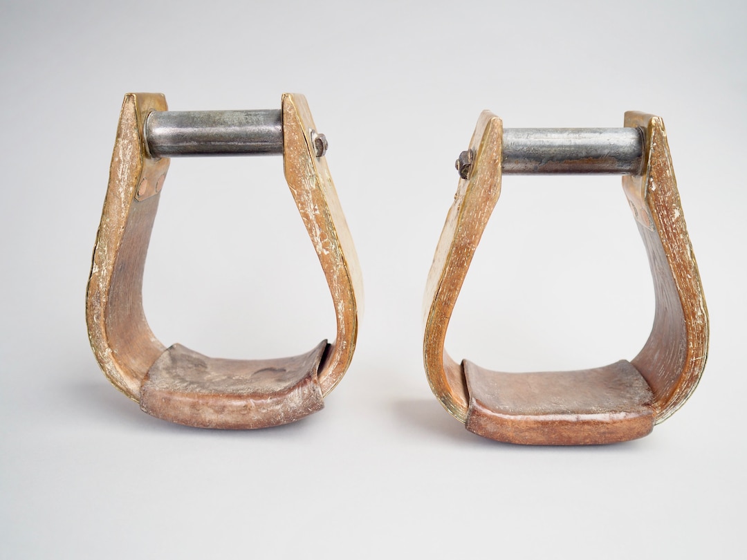 Western Oxbow Roping Stirrups, Pair, Brass Bound, Wood, Hand Stitched ...