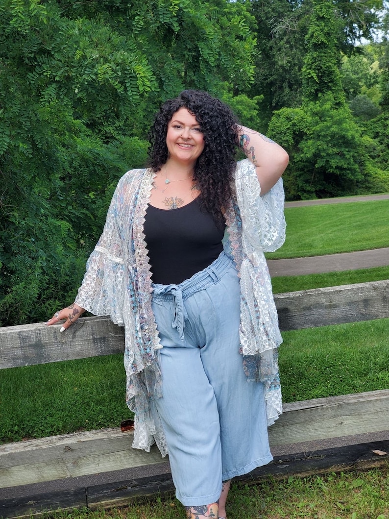 Plus Size Lace Duster, Stevie Nicks Style, Lace Kimono, Resort Wear ...