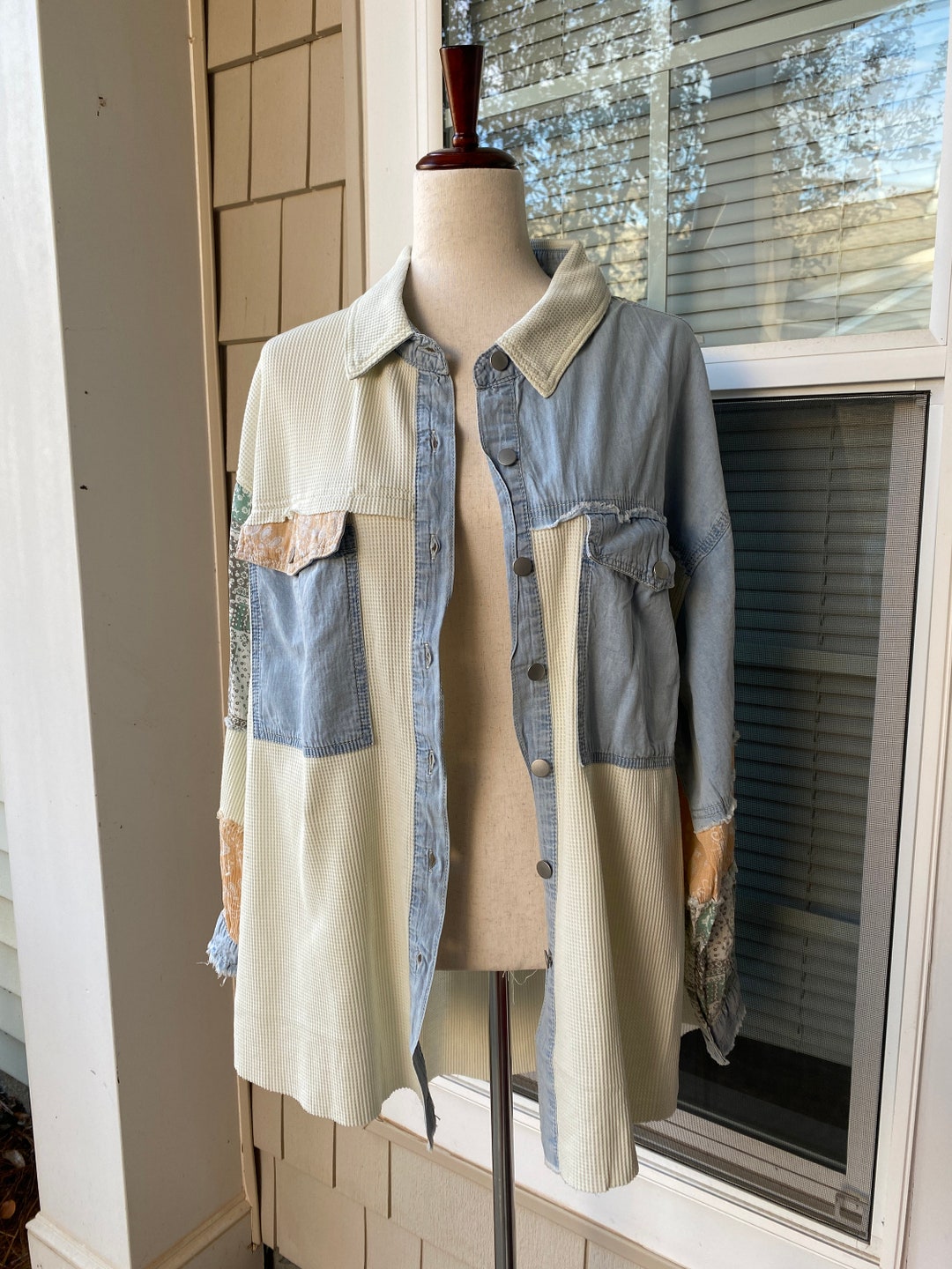 Lightweight Summer Jacket, Plus Size Shacket, Patchwork Denim Shirt ...
