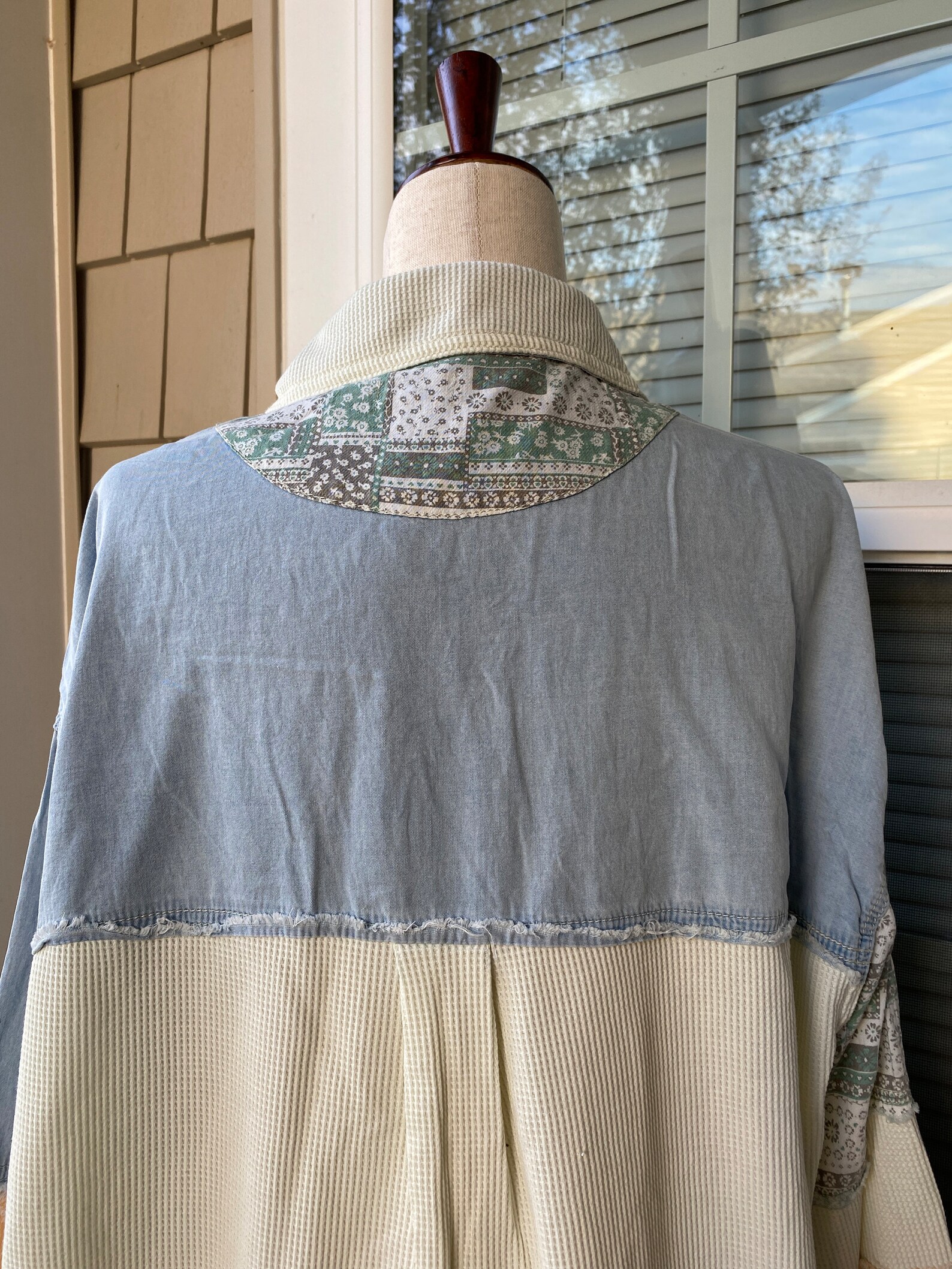 Lightweight Summer Jacket, Plus Size Shacket, Patchwork Denim Shirt ...