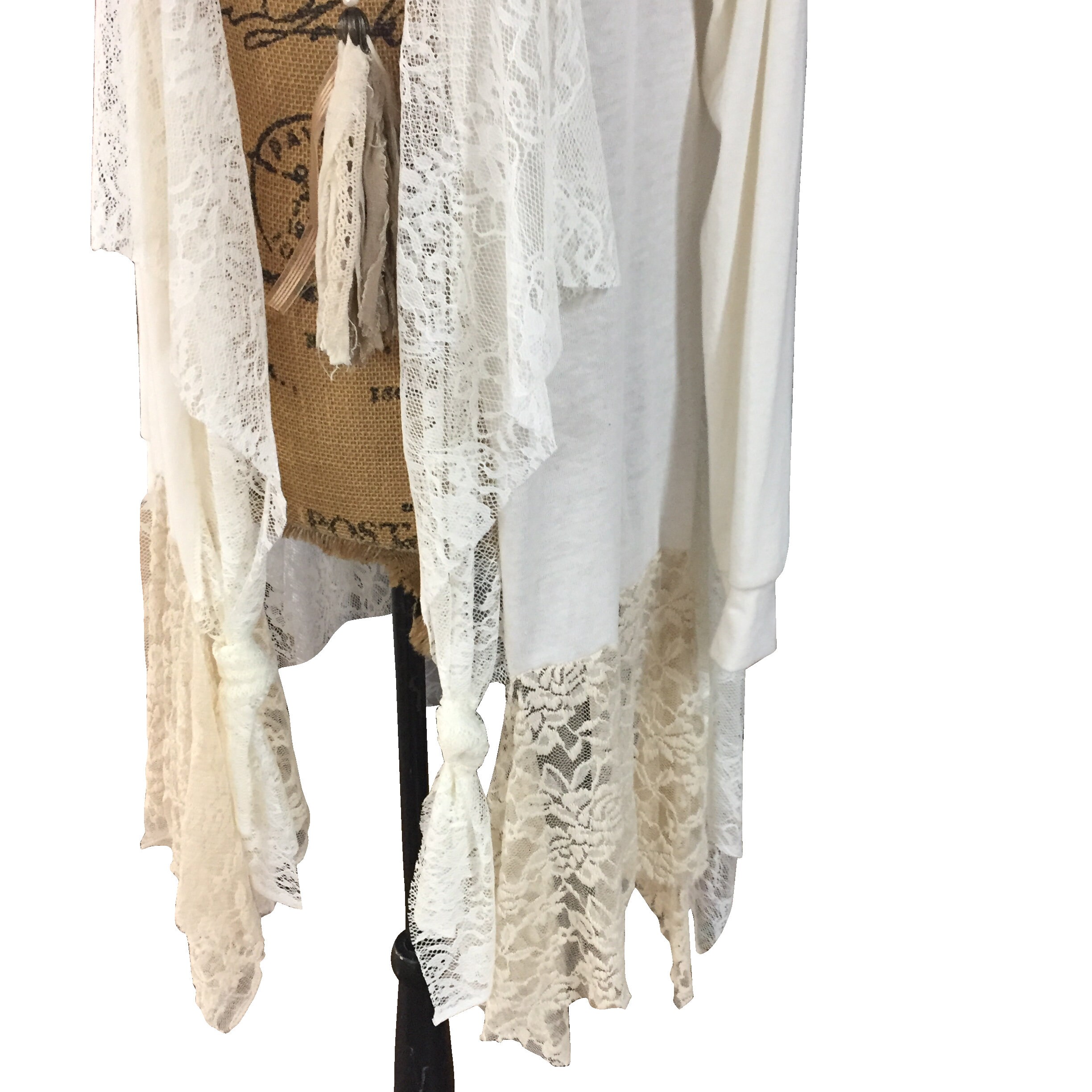 Plus Size Boho Chic Lace Waterfall Cardigan With Handkerchief Hemline ...