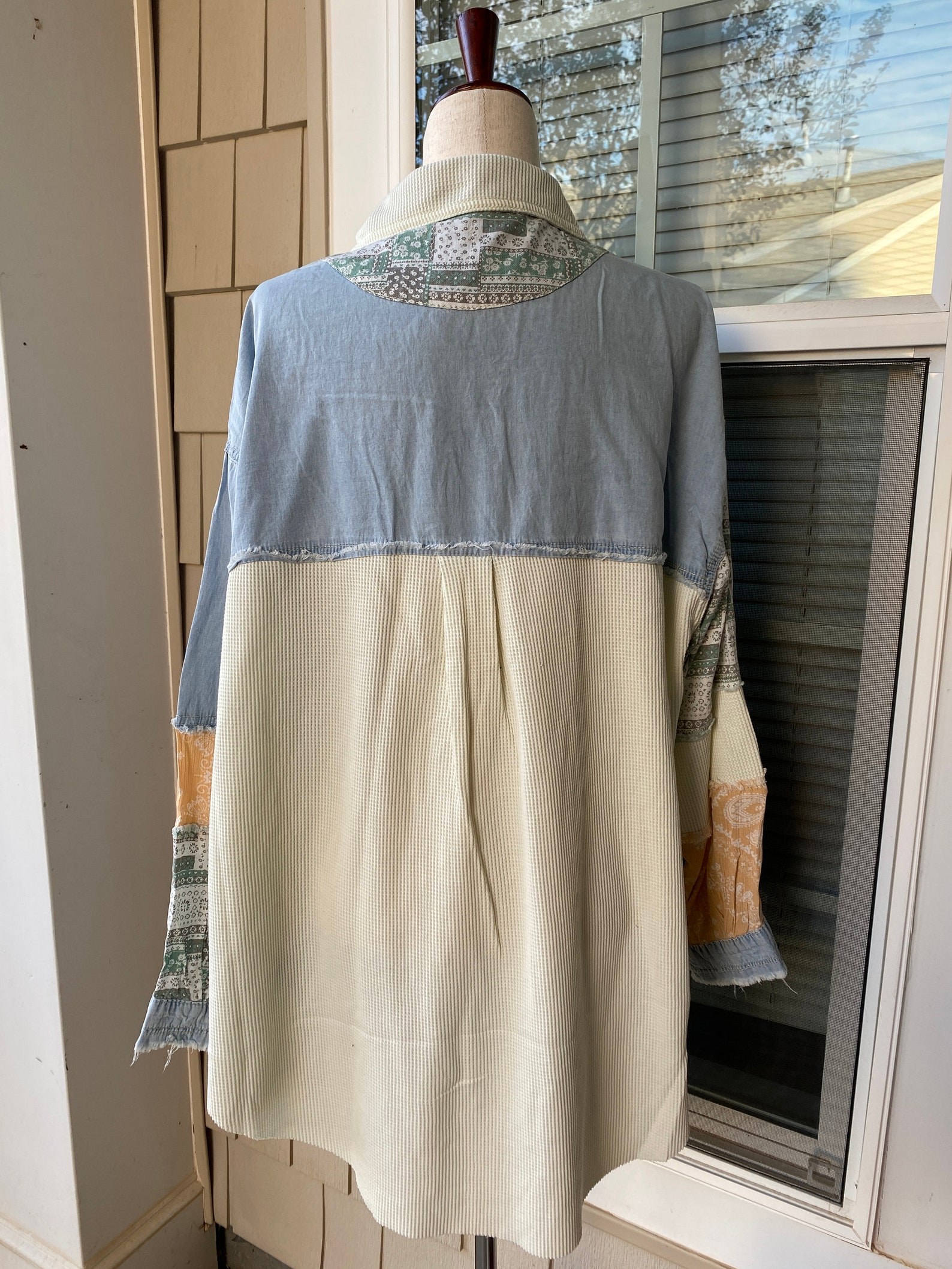 Lightweight Summer Jacket, Plus Size Shacket, Patchwork Denim Shirt ...