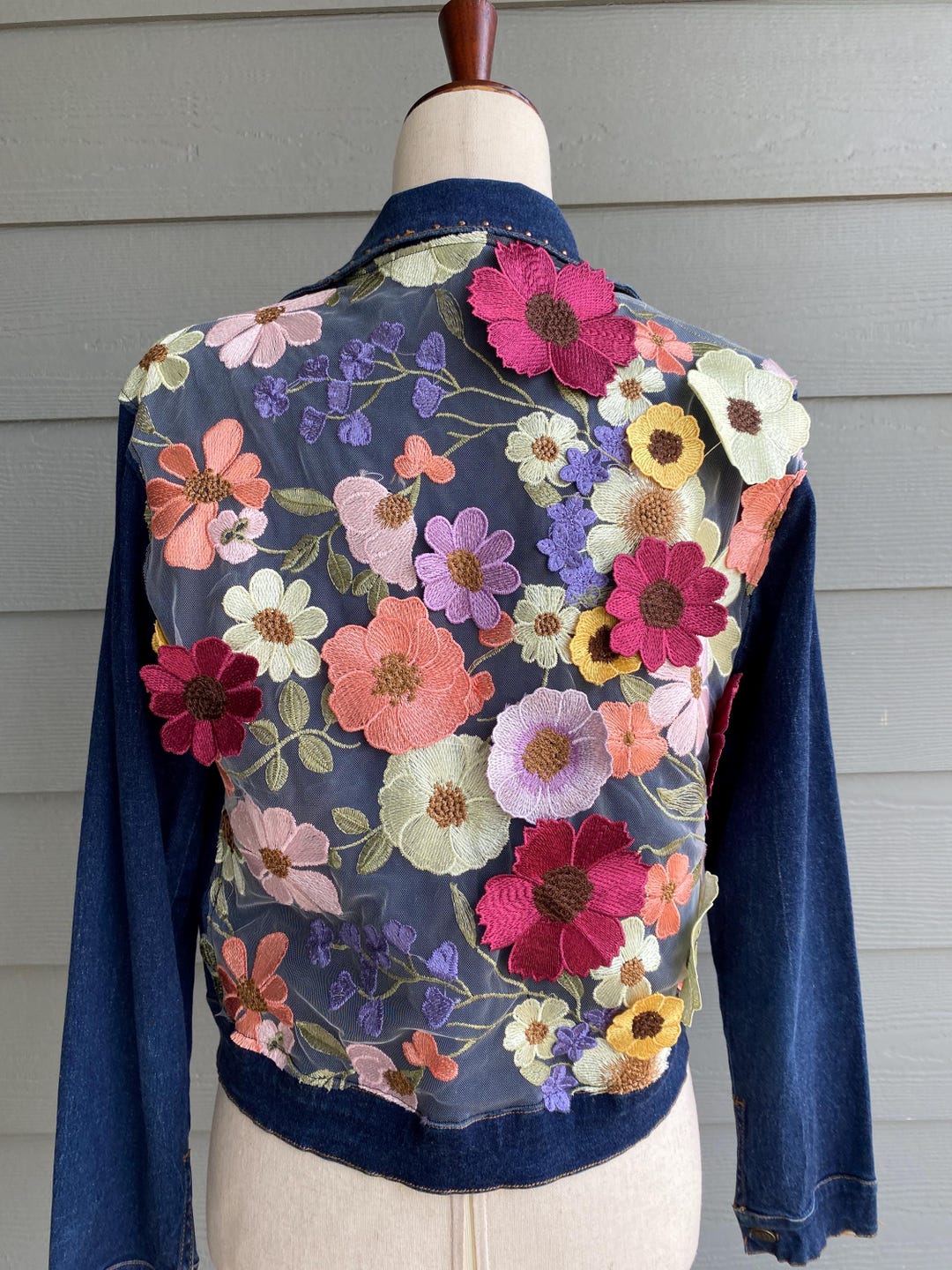 Small Floral Denim Jacket With Bling Around the Pockets and Collar ...